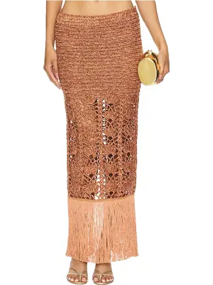 Retrofete Naida Fringe Hem Skirt - Metallic Brown