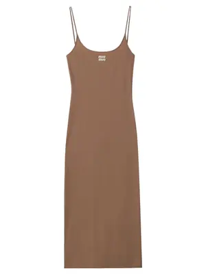 Miu Miu Logo-print Midi Dress - Brown