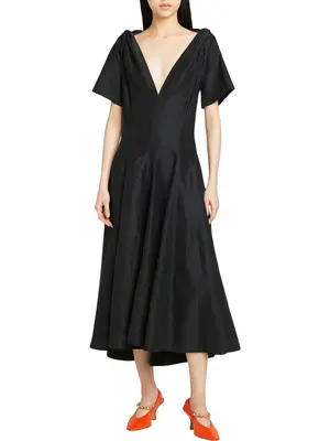 Bottega Veneta Fluid Linen Midi Dress With Twist Detail - Nero
