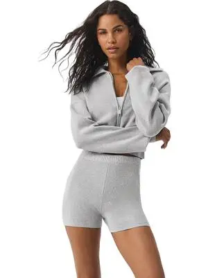 Alo Yoga Scholar Knit Cropped Full Zip Jacket - Athletic Heather Grey