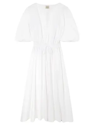 TOD'S Gathered Tie-front Cotton-poplin Midi Dress - White