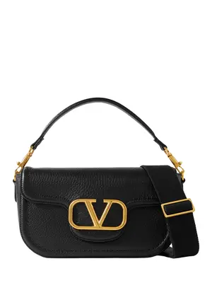 Valentino Garavani Vlogo Embellished Textured-leather Shoulder Bag - Black