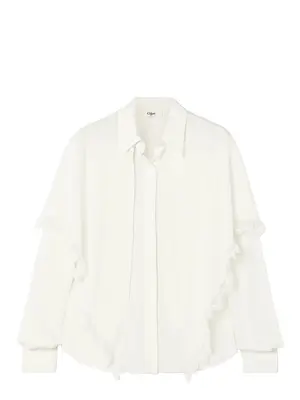 Chloé Lace-trimmed Draped Silk-crepe De Chine Shirt - White