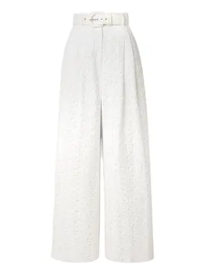 SERGIO HUDSON Belted Broderie Anglaise Wide-leg Pants - White
