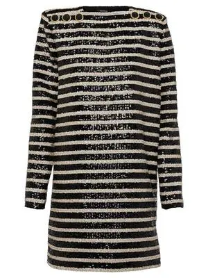 BALMAIN Balmain Sequined Striped Minidress