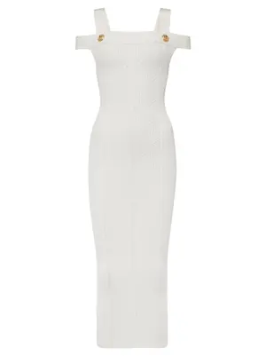 Balmain Ribbed-knit Jersey Midi Dress - White