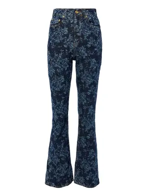 GANNI Printed High-rise Flare Jeans - Blue