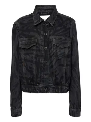 GANNI Printed Denim Trucker Jacket - Black