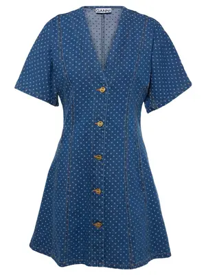 GANNI Polka-dot Denim Minidress - Blue