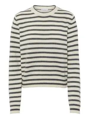 Brunello Cucinelli Striped Cashmere-blend Sweater - Brown