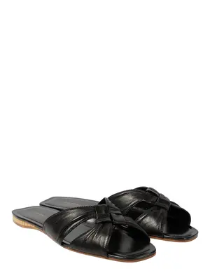 THE ROW Soft Knot Leather Slides - Black