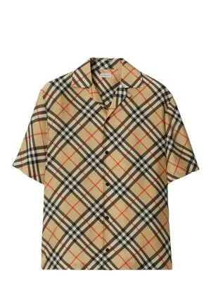Burberry Oversized Check Silk Shirt - Sand