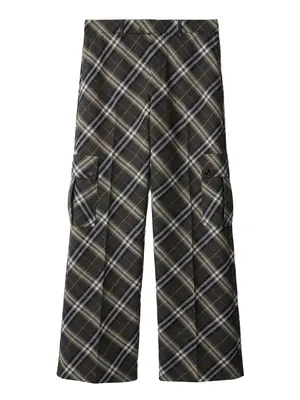 Burberry Check Wool Tailored Trousers Indigo
