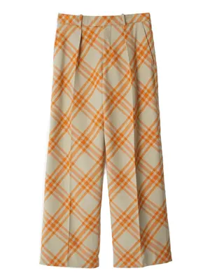 Burberry Check Wool Tailored Trousers Light Sage