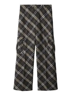 Burberry Check Wool Tailored Trousers Navy