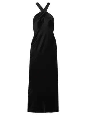Galvan Evelyn Cutout Satin Halterneck Maxi Dress - Black