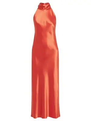 Galvan Sienna Tieback Satin Midi Dress - Coral