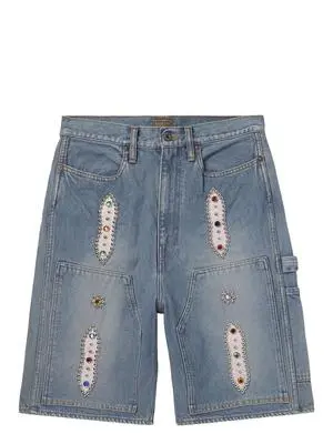 Kapital Straight-leg Embellished Denim Shorts - Blue