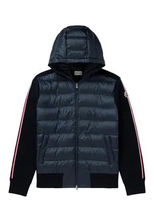Moncler Logo-appliquéd Virgin Wool And Quilted Shell Down Cardigan - Blue