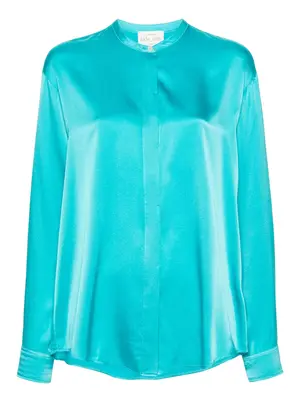 FORTE_FORTE Band-collar Satin Shirt - Blue