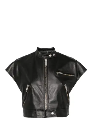 HALFBOY Short-sleeve Cropped Biker Jacket - Black