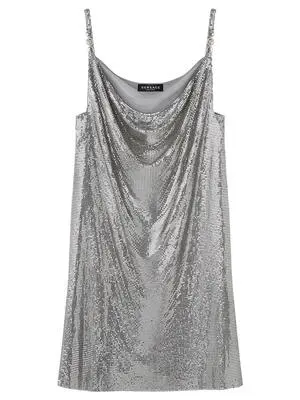 Versace Metal Mesh Slip Mini Dress With Medusa '95 Hardware - Silver
