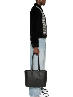 Fendi Roma Logo-embossed Leather Tote Bag - Black