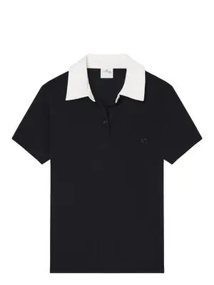COURREGES Contrasting Collar Cotton Blend Polo - Black