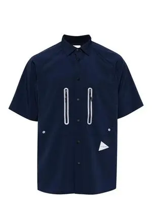 AND WANDER Logo-print Panelled Shirt - Blue
