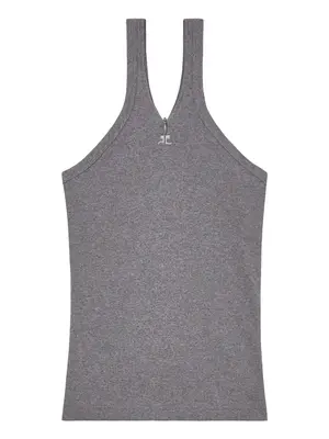 COURREGES Logo-embroidered Ribbed Tank Top - Grey