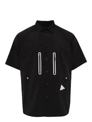AND WANDER Logo-print Panelled Shirt - Black