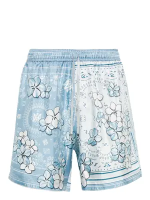 Amiri Bandana Floral Silk Shorts - Blue