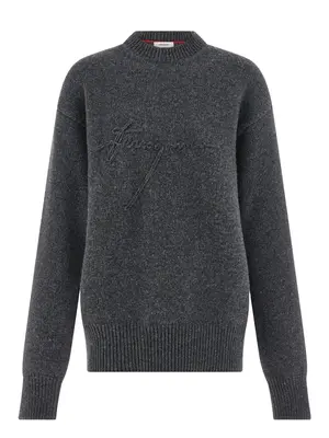FERRAGAMO Virgin Wool Crew Neck Sweater - Grey
