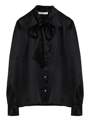 Alessandra Rich Silk Shirt With Bow Detail - Black