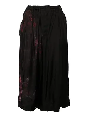 Y’s Abstract-print Pleated Midi Skirt - Black