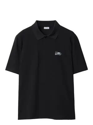 Burberry Logo-patch Cotton Polo Shirt - Black