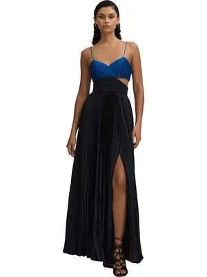 AMUR Elodie Pleated Maxi Dress - Navy