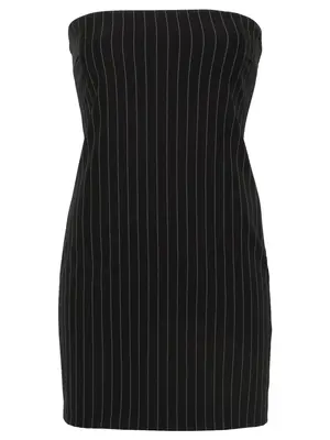 Patrizia Pepe Wide-neck Pinstriped Minidress - Black