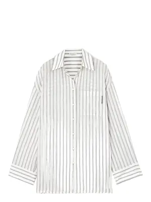 Brunello Cucinelli Oversized Striped Cotton-gauze Shirt - White