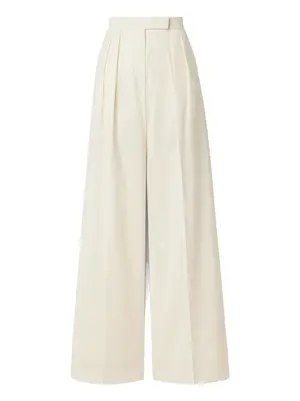 Max Mara Piombo Pleated Wool Wide-leg Pants - White