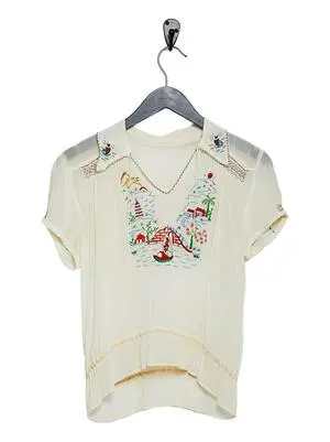 Vintage Silk Embroidered Top - White