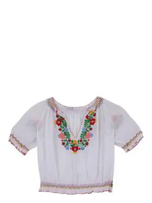 Vintage Wgaca Floral Embroidered Hungarian Blouse - White
