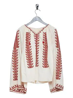 Vintage Wgaca Embroidered Linen Top - Cream