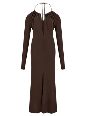 FERRAGAMO Open-back Crepe Maxi Dress - Brown