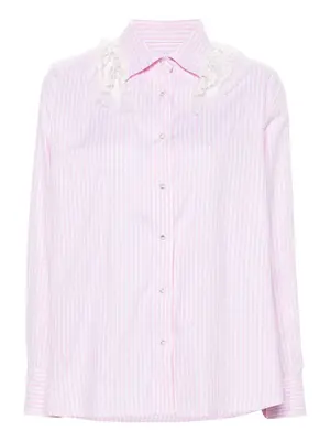 LOULOU Lace-detail Striped Shirt - Pink
