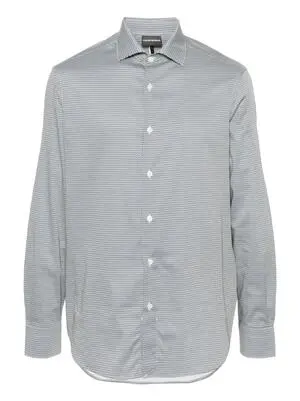 Emporio Armani Wave-print Long-sleeve Shirt - Blue