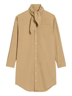 Ami Scarf-collar Cotton Shirt Dress - Neutrals