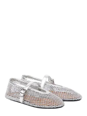 Alaïa Metallic Fishnet Mary Jane Flats - Silver