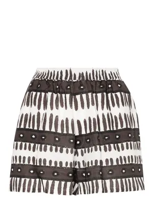 MAISON LA PLAGE Abstract-print Linen Shorts - Brown