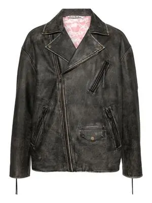 Acne Studios Logo-embossed Biker Leather Jacket - Black